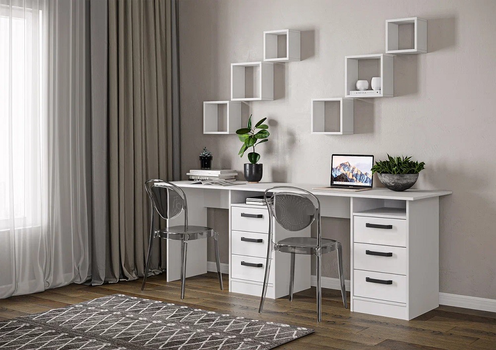 Стол-тандем письменный Лена СТН-3 (Белый/Белый глянец) купить в ...