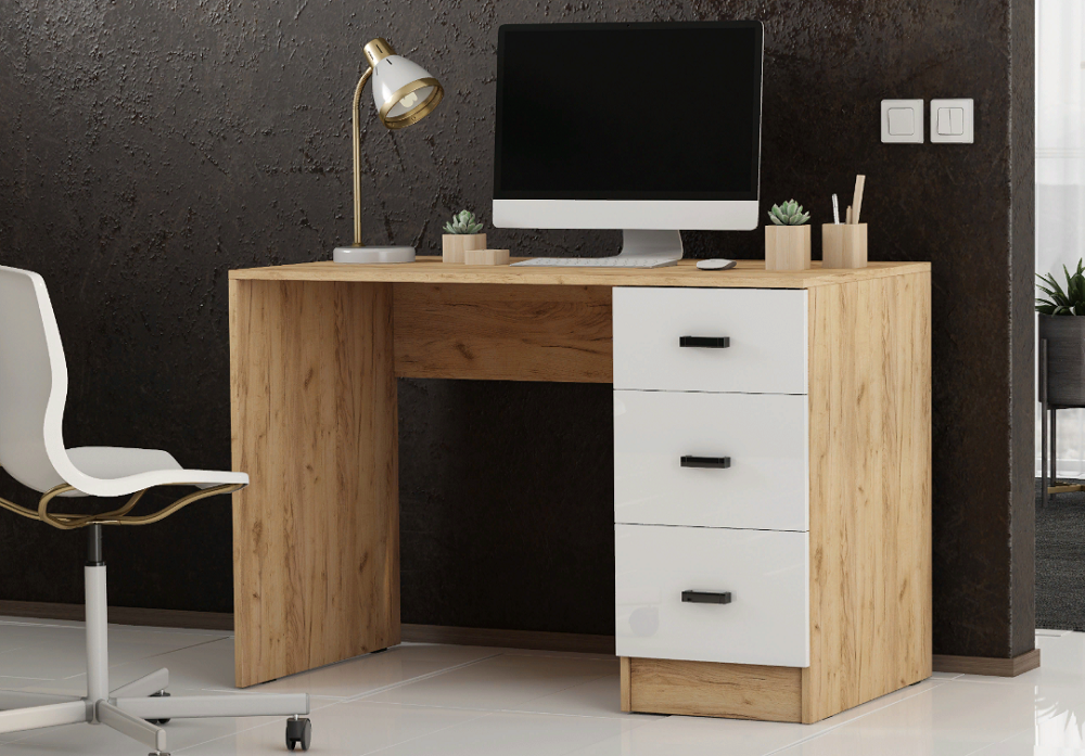 Стол письменный Стандарт (Дуб вотан/Белый глянец) купить в Новосибирске ...